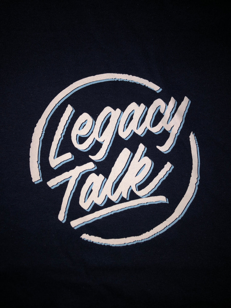 Navy Blue T-shirt, White Logo – Legacy Talk